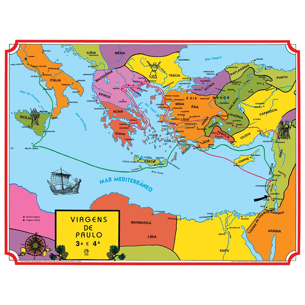 Mapa - Viagens Missionárias de Paulo III e IV - CPAD